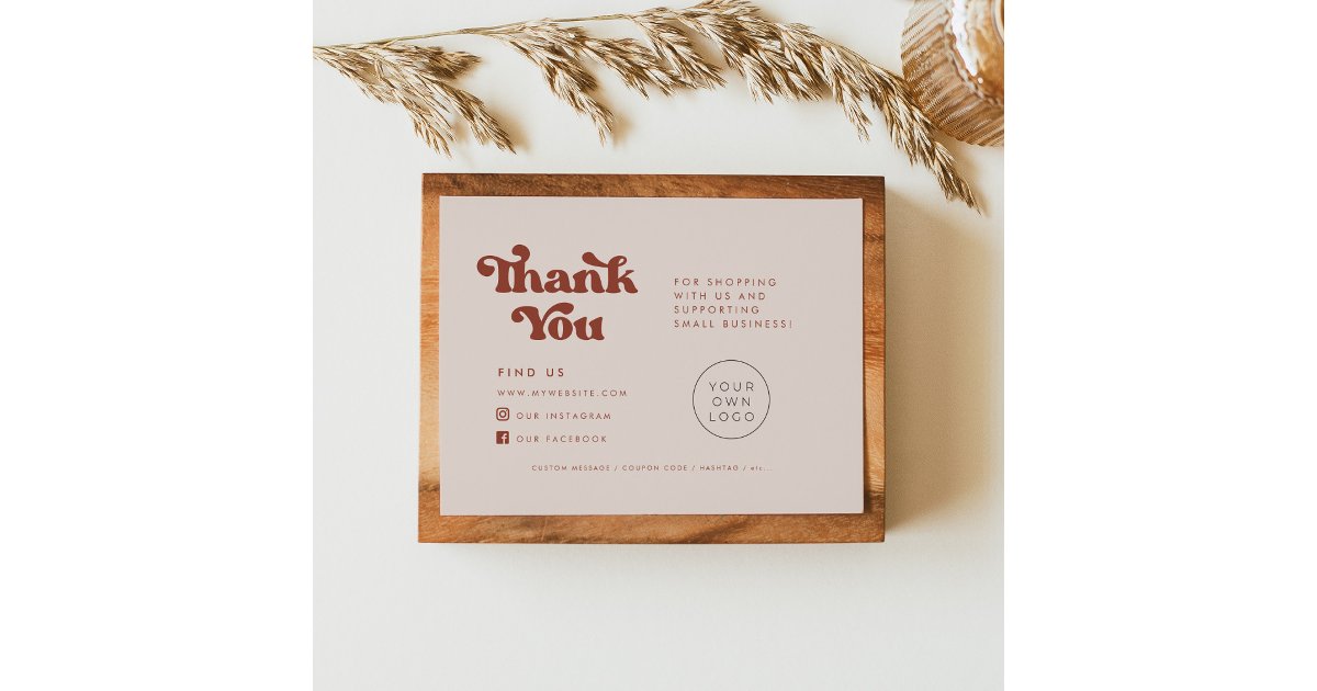 Retro peach pink Thank you package insert card | Zazzle