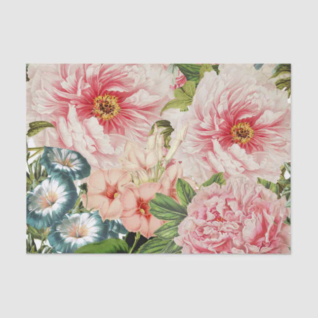 Retro Peony Flower Spring Floral Pattern Tissue Paper | Zazzle