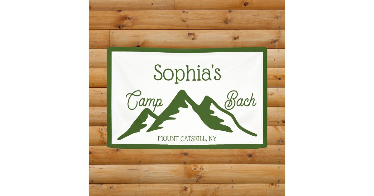 Retro Personalized Camp Bach Mountains Green Banner | Zazzle
