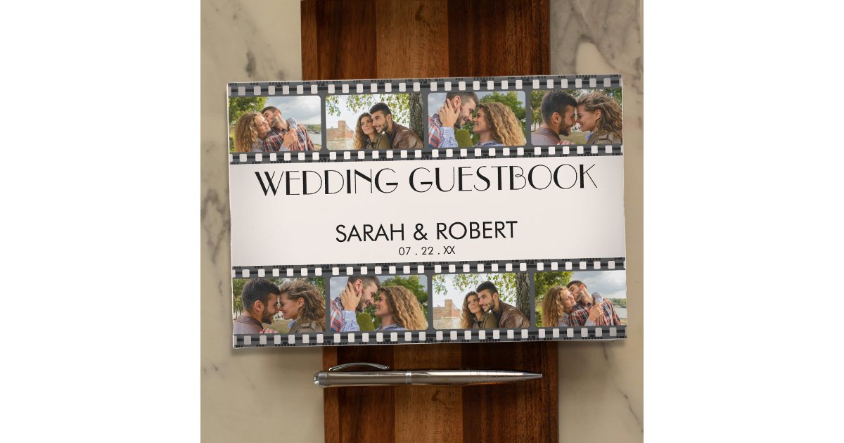 Retro Photo Collage Film Strip Wedding Guest Book | Zazzle