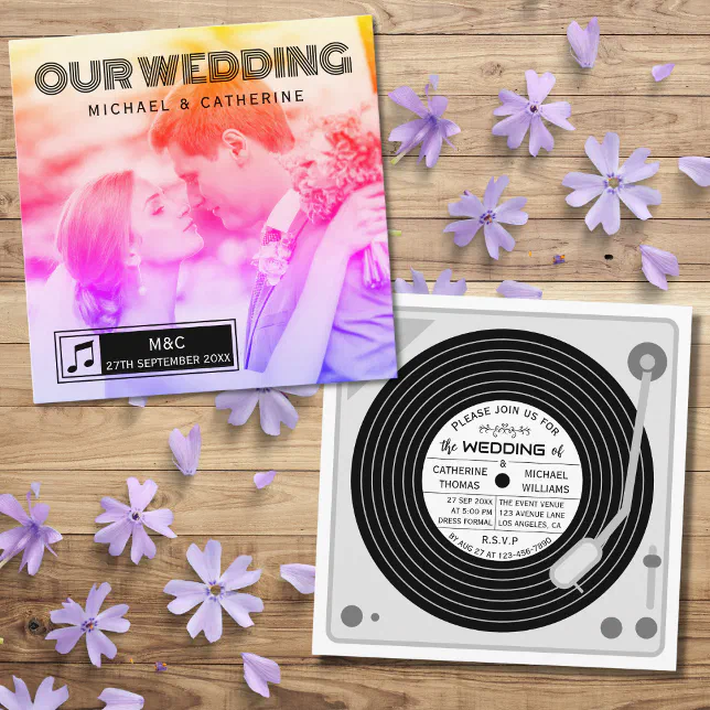 Retro Photo Vinyl Record Music Player Wedding Invitation | Zazzle