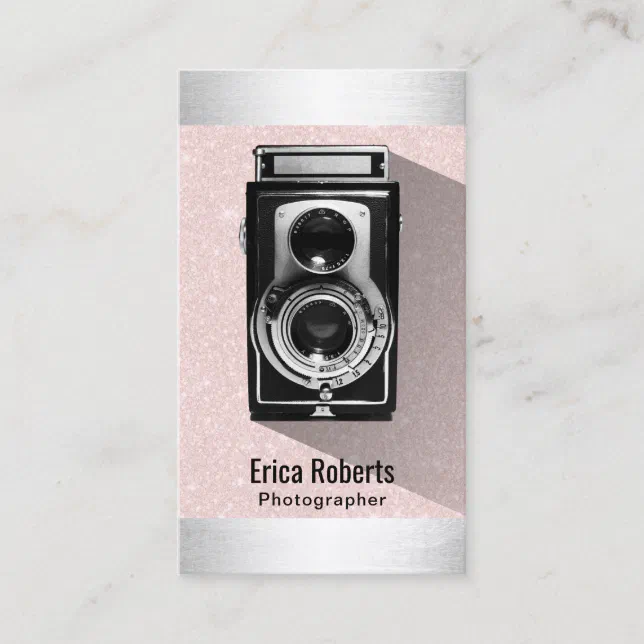 Retro Photographer Camera Blush Pink Photography Business Card | Zazzle