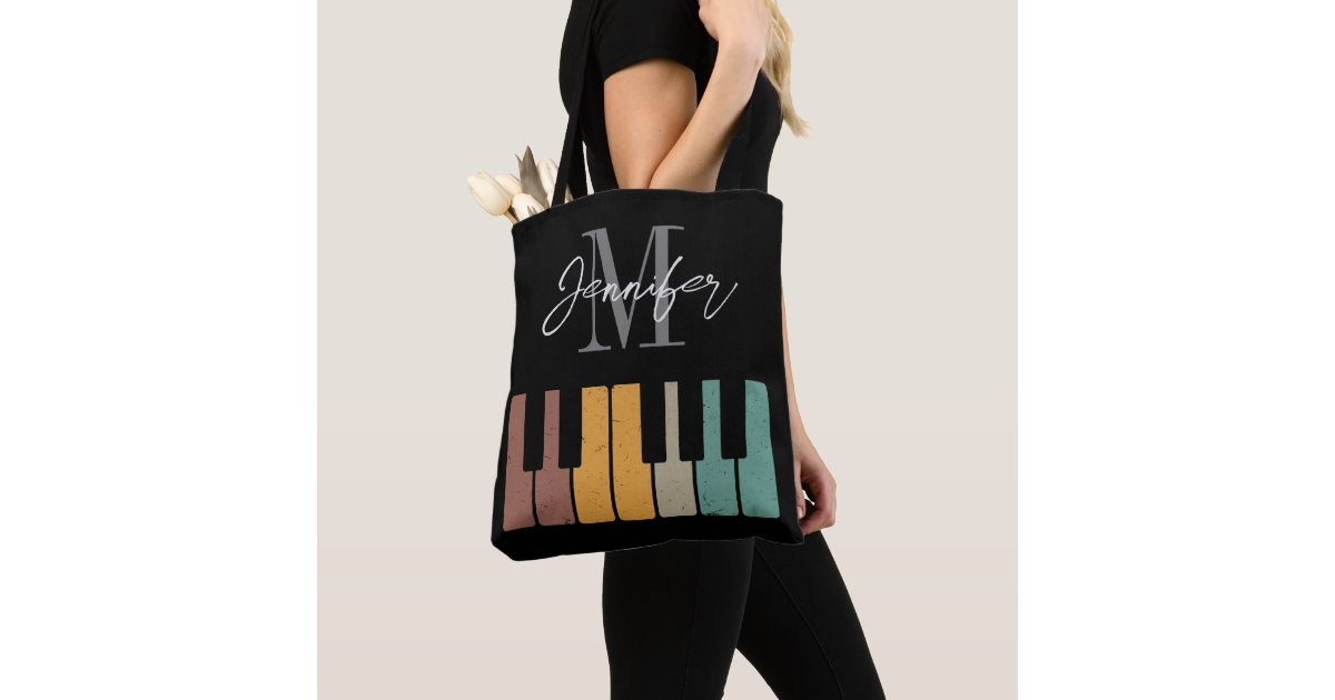 Retro Piano Monogram Name Personalized Tote Bag | Zazzle