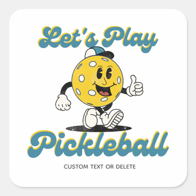 Retro Pickleball Cartoon Mascot Personalized Text Square Sticker | Zazzle