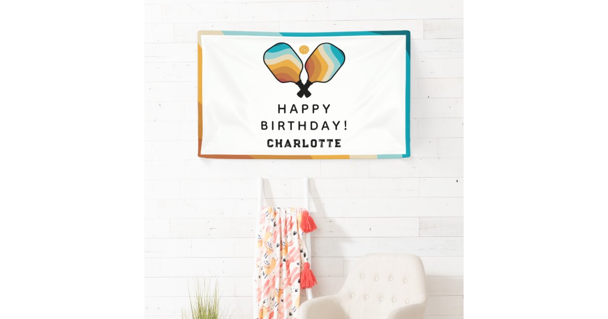 Retro Pickleball Paddles & Ball Birthday Party Banner | Zazzle