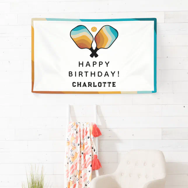 Retro Pickleball Paddles & Ball Birthday Party Banner | Zazzle