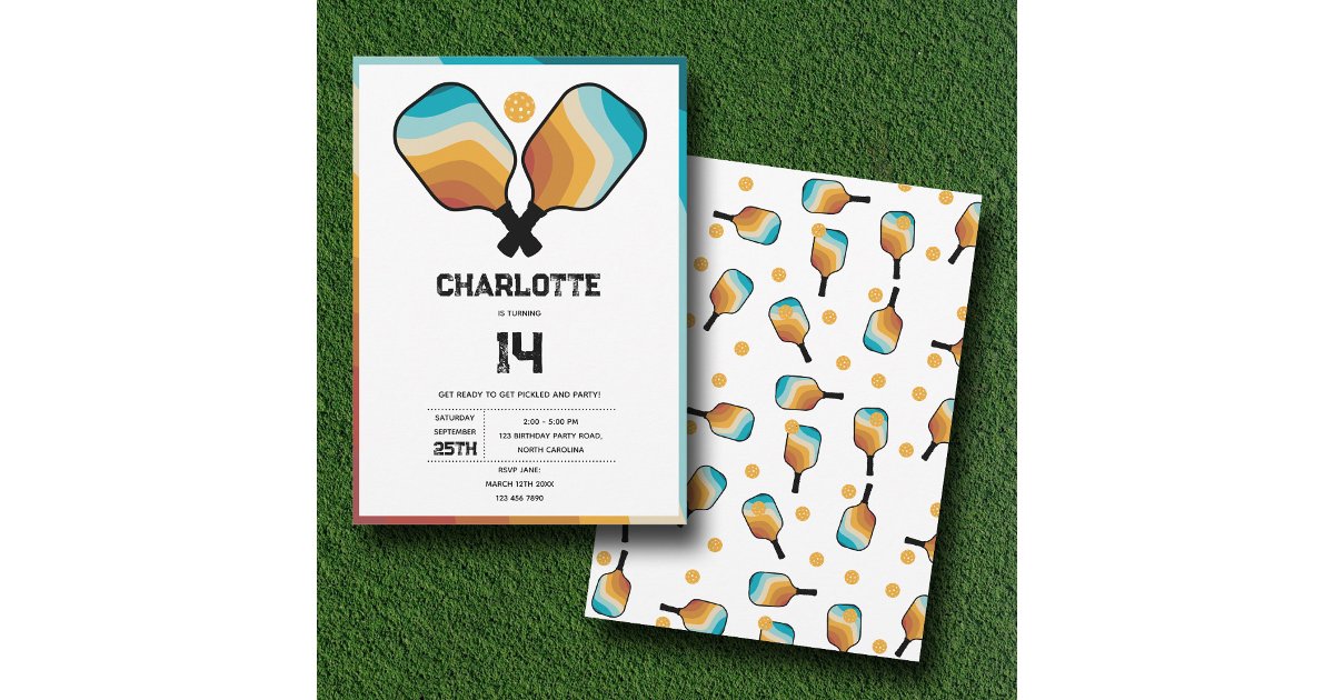 Retro Pickleball Paddles & Ball Birthday Party Invitation | Zazzle
