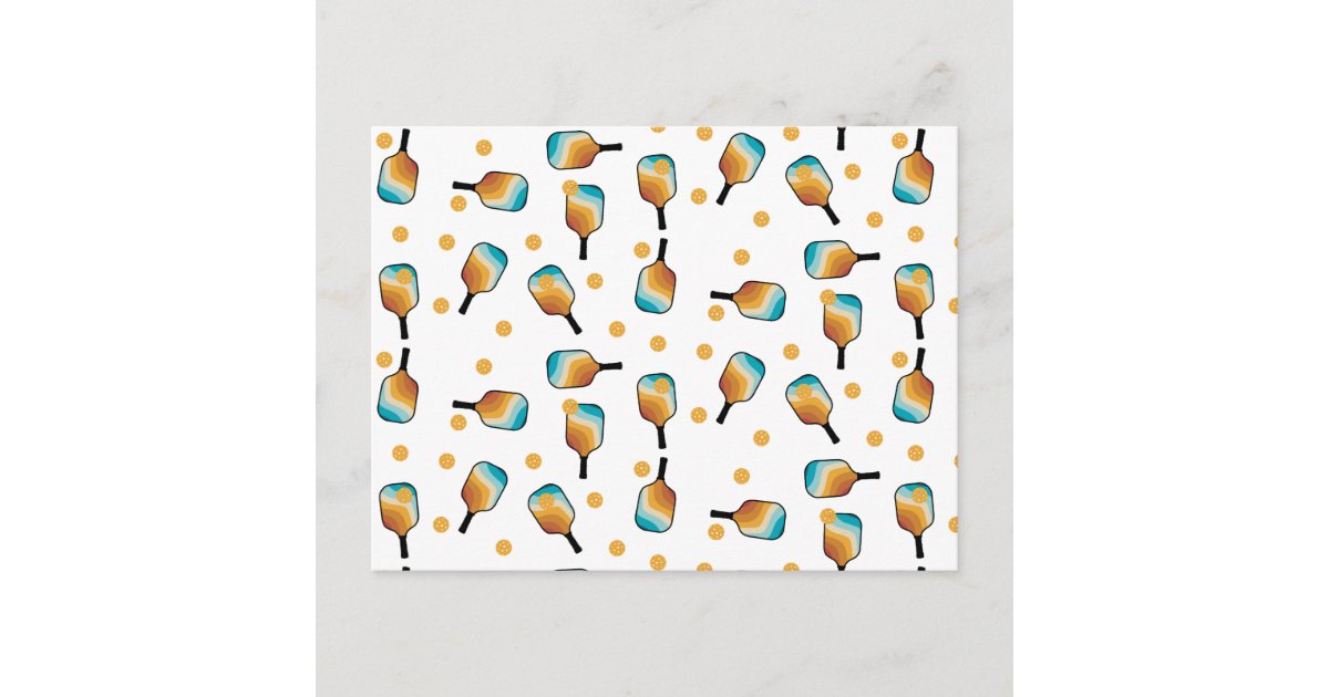 Retro Pickleball Paddles & Ball Pattern Holiday Postcard | Zazzle