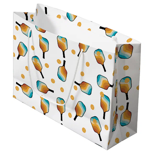 Retro Pickleball Paddles & Ball Pattern Large Gift Bag | Zazzle