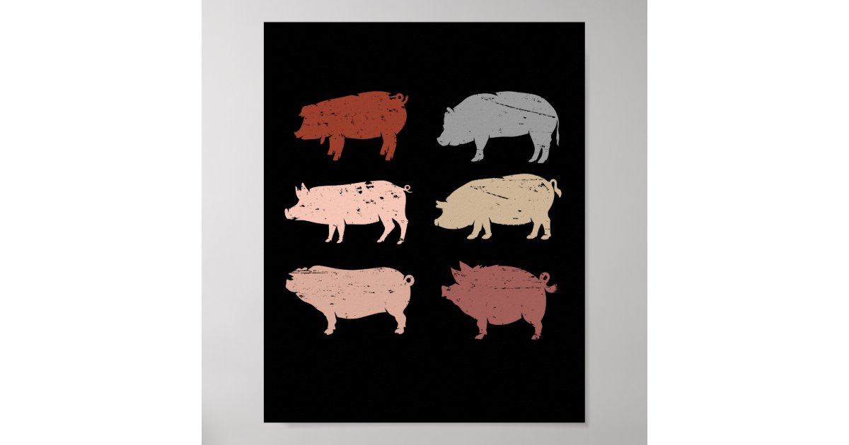 Retro Pig Lover Farm Animals Swine Vintage Pig Poster | Zazzle