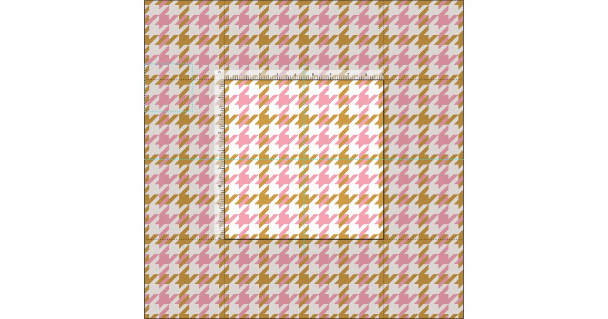 Retro pink and gold houndstooth plaid pattern fabric | Zazzle