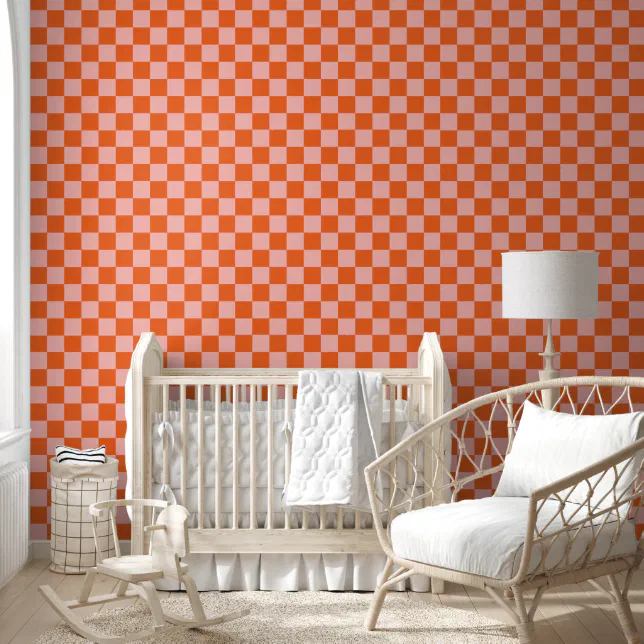Retro Pink and Orange Checkered Box Pattern Wallpaper | Zazzle