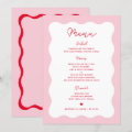 Retro Pink and Red Modern Wavy Wedding Menu Cards | Zazzle