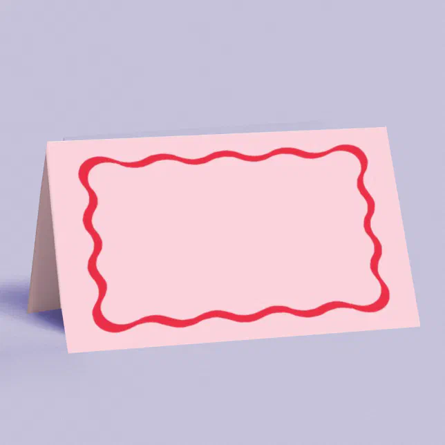 Retro Pink and Red Squiggle Wavy Name Place Cards | Zazzle