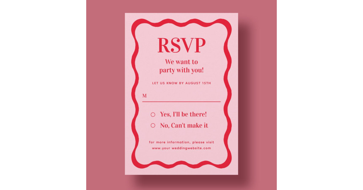 Retro Pink and Red Wave Wedding RSVP Enclosure Card | Zazzle