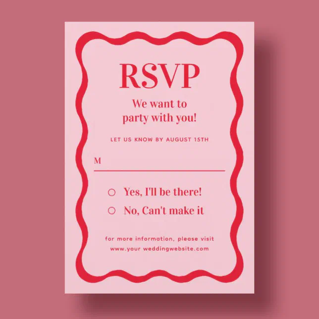 Retro Pink and Red Wave Wedding RSVP Enclosure Card | Zazzle
