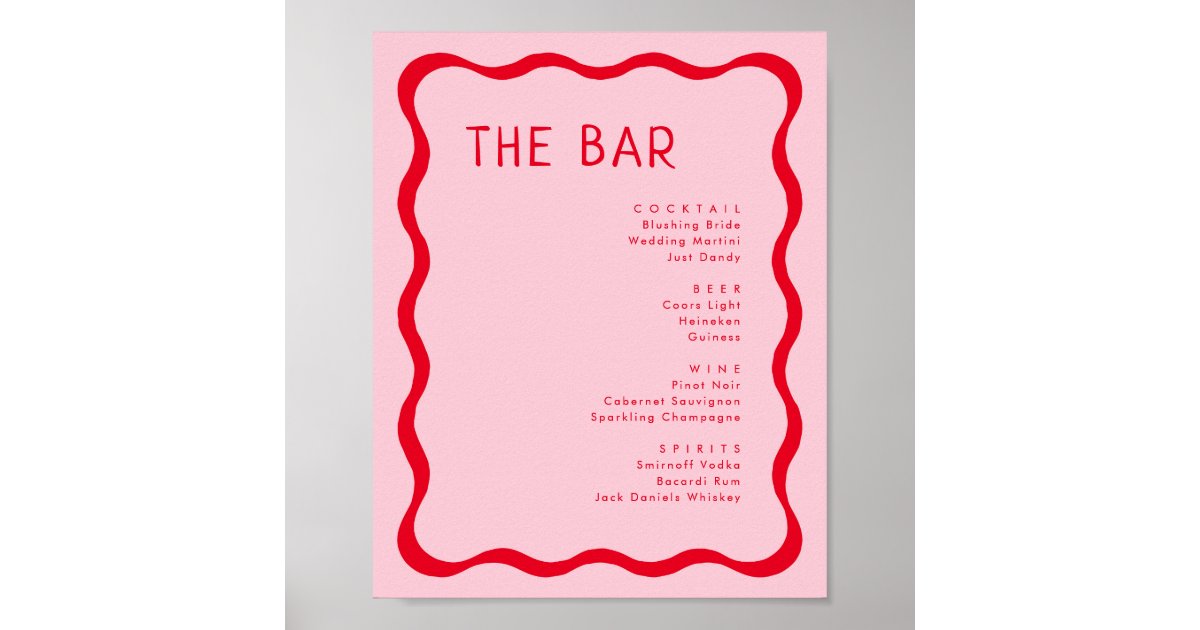 Retro Pink and Red Wavy Bar Drink Menu Poster | Zazzle