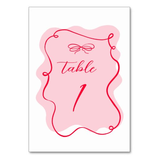 Retro pink and red wavy frame wedding table number | Zazzle