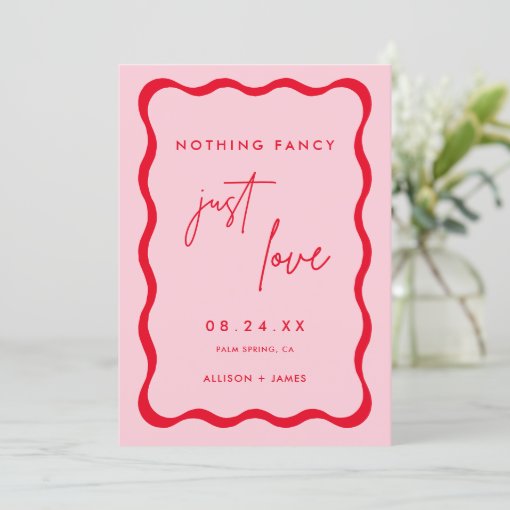 Retro Pink and Red We Eloped Elopement Reception Invitation | Zazzle