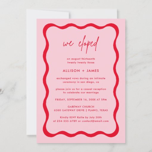Retro Pink and Red We Eloped Elopement Reception Invitation | Zazzle