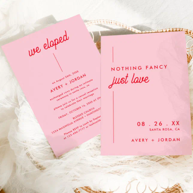 Retro Pink and Red We Eloped Elopement Reception Invitation | Zazzle