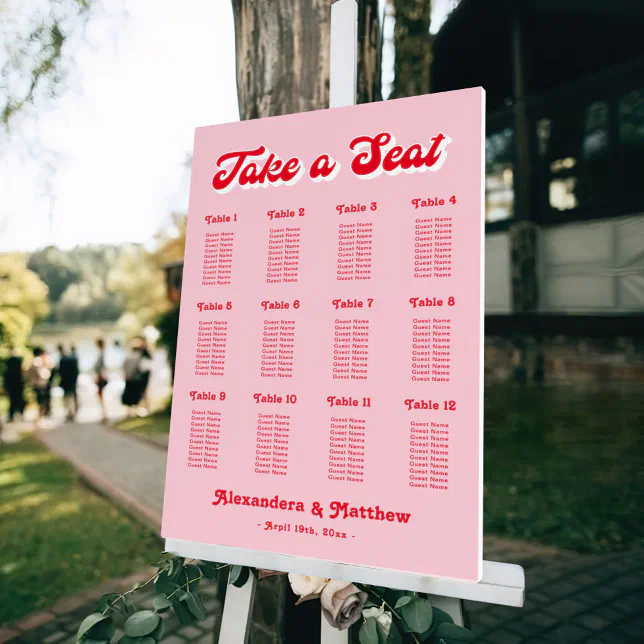 Retro Pink and Red Wedding Seating Chart Foam Board | Zazzle