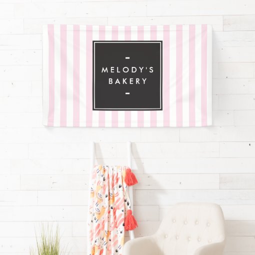 Retro Pink and White Stripes Bakery Banner | Zazzle