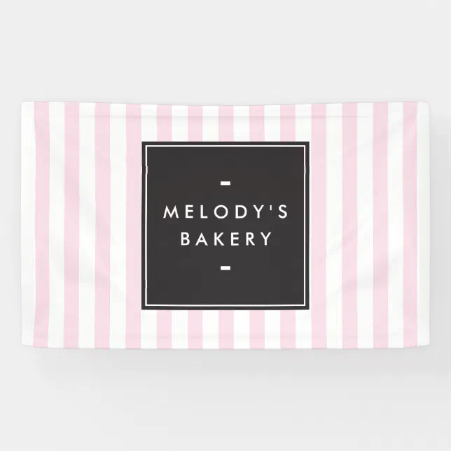 Retro Pink and White Stripes Bakery Banner | Zazzle