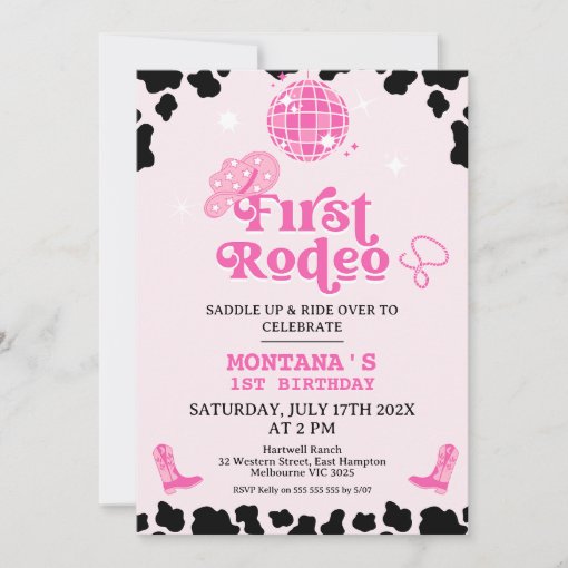 Retro Pink Black Disco First Rodeo 1st Birthday Invitation | Zazzle