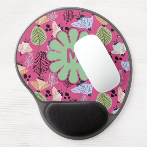 Retro Pink Botanical Flowers Monogram Gel Mouse Pad | Zazzle