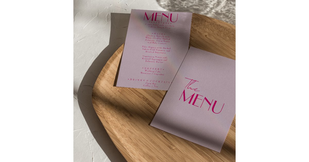Retro Pink Bright Funky Modern French Wedding Menu | Zazzle
