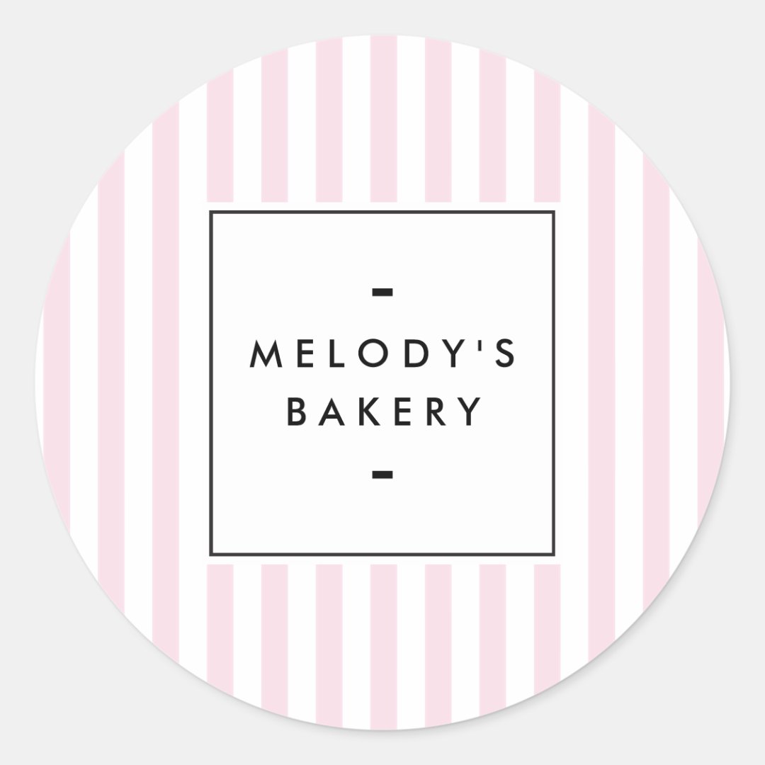 Retro Pink Candy Stripes Bakery Classic Round Sticker | Zazzle