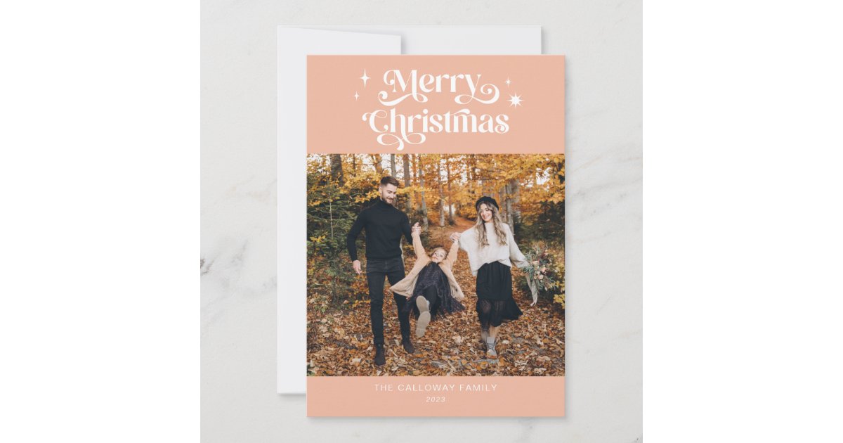 Retro Pink Christmas Photo Holiday Card | Zazzle