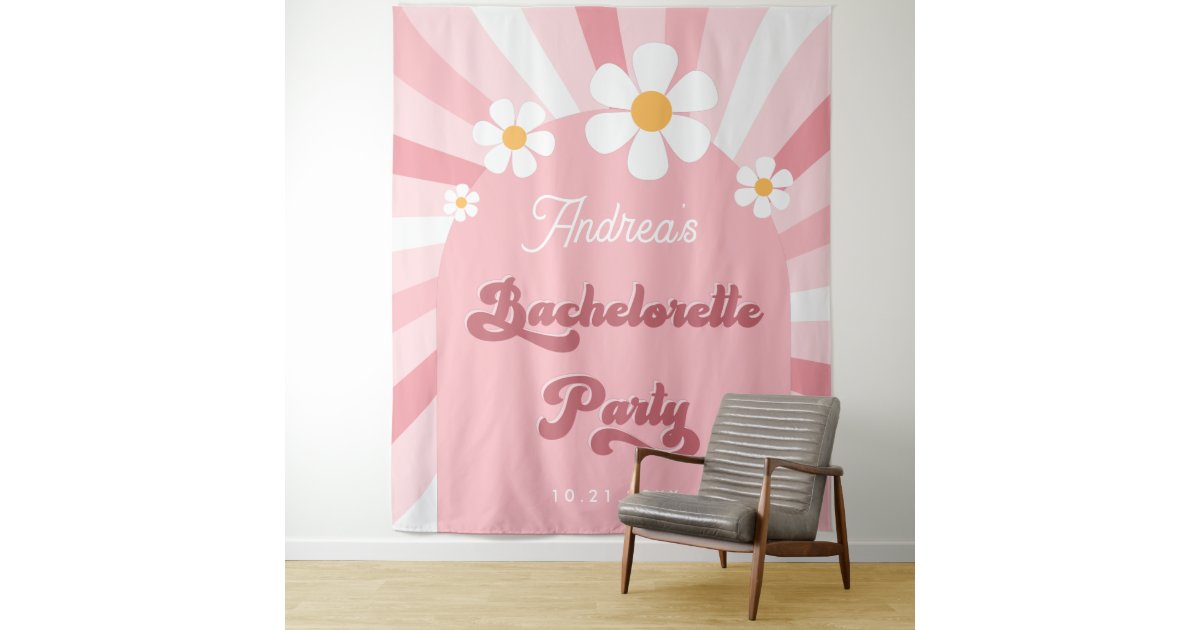 Retro Pink Daisy 70s Bachelorette Party Backdrop | Zazzle