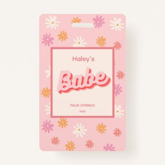 Retro Pink Daisy Bachelorette Party VIP Pass Badge | Zazzle