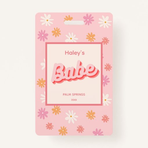 Retro Pink Daisy Bachelorette Party VIP Pass Badge | Zazzle