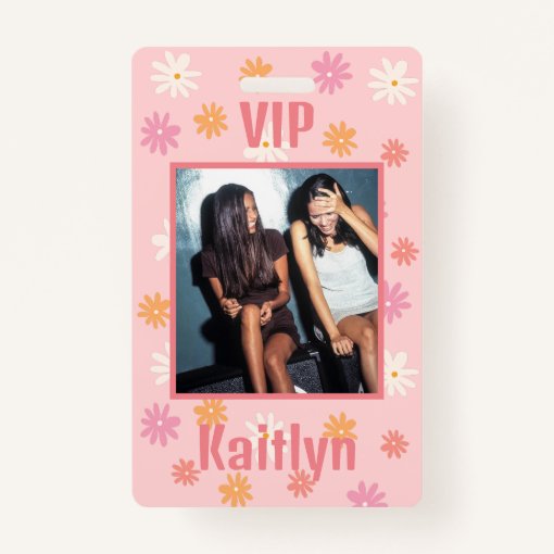Retro Pink Daisy Bachelorette Party VIP Pass Badge | Zazzle