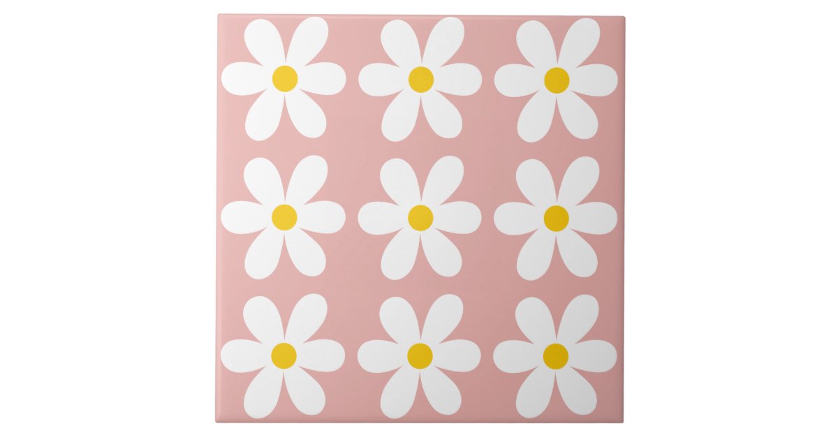 Retro Pink Daisy Floral Pattern Ceramic Tile | Zazzle