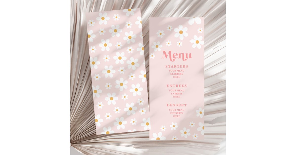 Retro Pink Daisy Menu | Zazzle
