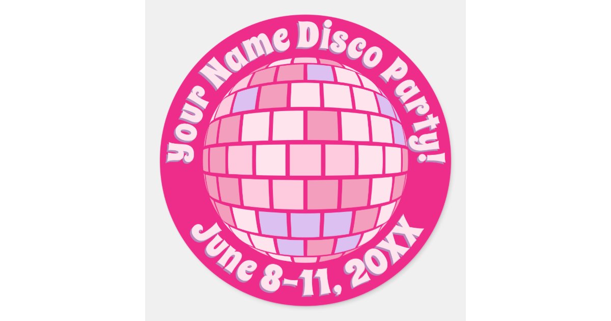 Retro Pink Disco Ball PERSONALIZED Classic Round Sticker | Zazzle
