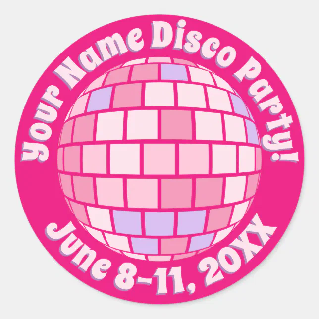 Retro Pink Disco Ball PERSONALIZED Classic Round Sticker | Zazzle