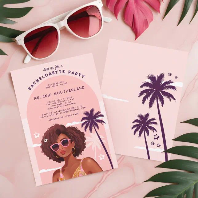 Retro Pink Girly Beach Bachelorette Party Invitation | Zazzle