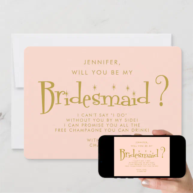 Retro Pink & Gold Handwriting Bridesmaid Proposal Invitation | Zazzle