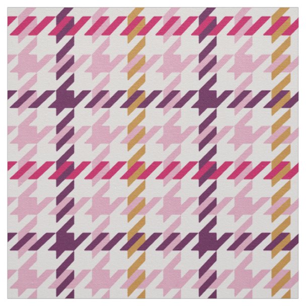 Retro pink and green houndstooth plaid pattern fabric | Zazzle