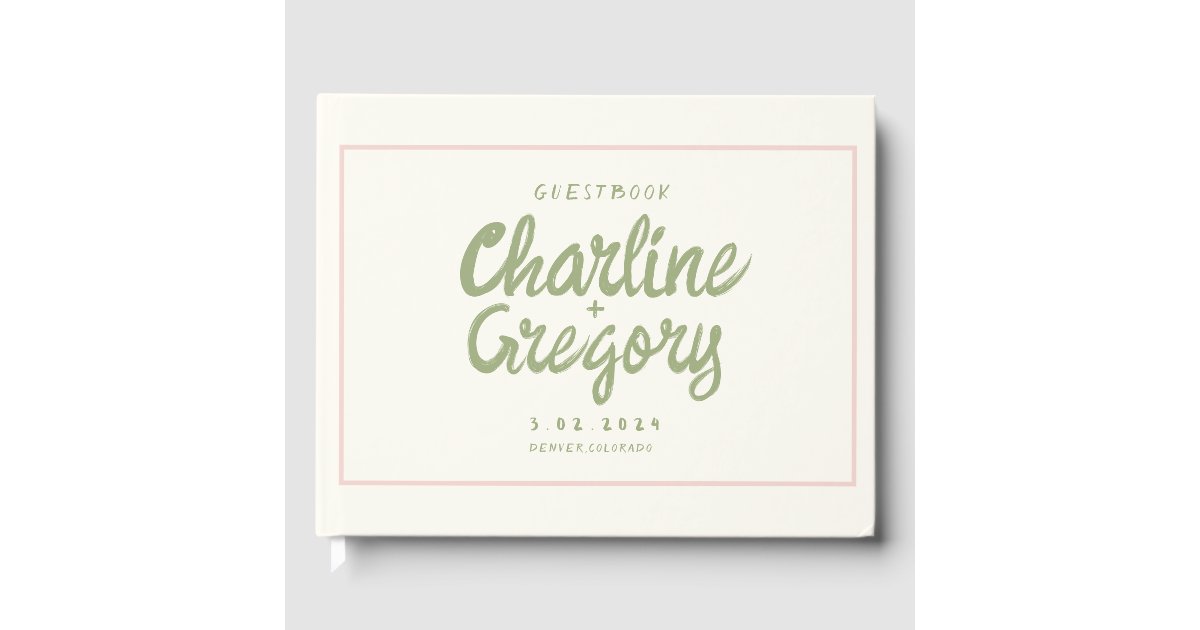Retro Pink Green Handwriting Wedding Guest Book | Zazzle