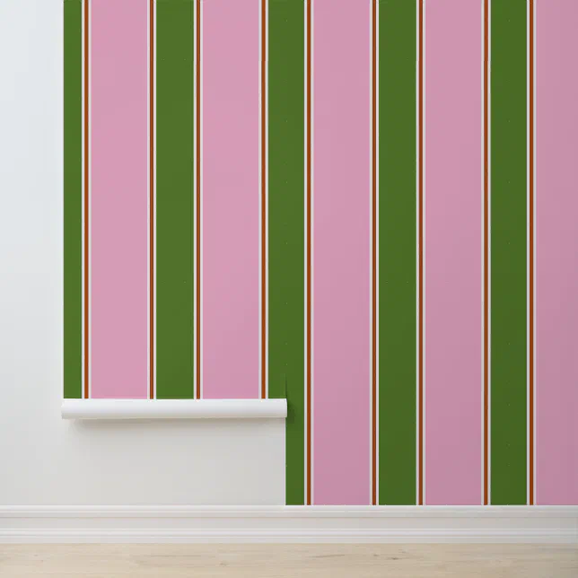 Retro Pink Green Stripe Pattern Wallpaper | Zazzle