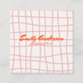 Retro Pink Hand Written Drawn Groovy Girly QR Code Square Business Card ...