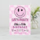 Retro Pink Happy Face Smile Birthday Invitation | Zazzle