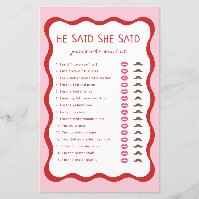 Retro Pink He Said She Said Guess Who Said It Game | Zazzle