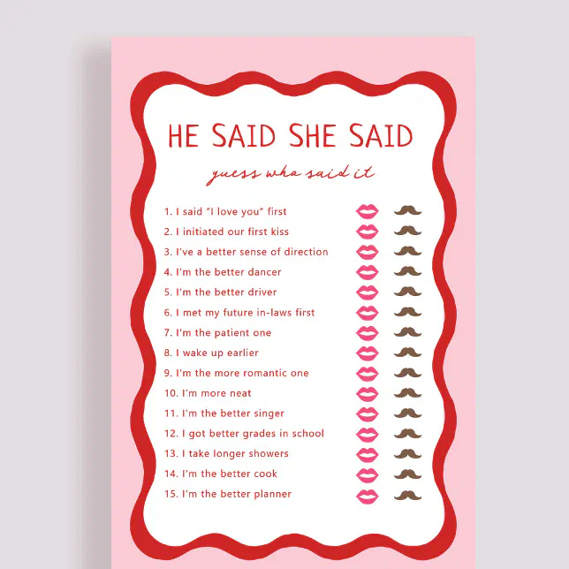 Retro Pink He Said She Said Guess Who Said It Game | Zazzle